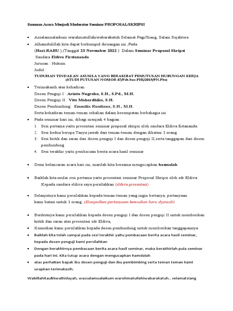 Susunan Acara Menjadi Moderator Seminar PROPOSAL | PDF