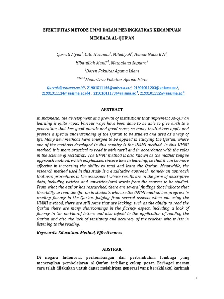 Artikel - Efektivitas Metode Ummi Dalam Meningkatkan Membaca Al-Qur'an | PDF | Quran | Islam