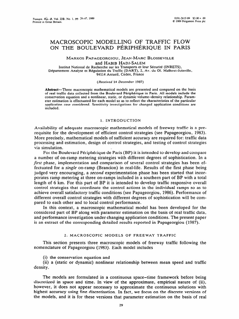 Macroscopic Modelling of Traffic Flow On The Boulevard Peripherique in Paris | PDF | Traffic ...