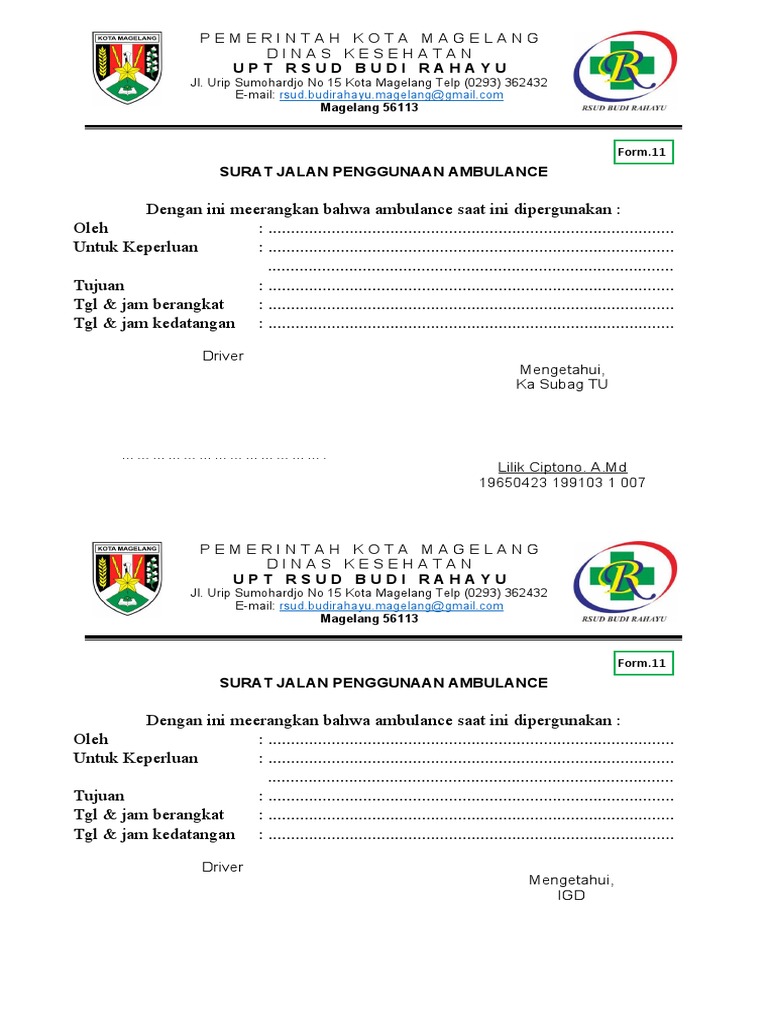 Formulir (11) Surat Jalan Ambulance | PDF