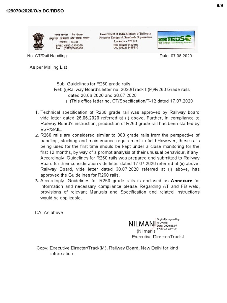 Guidelines for R260 grade rails | PDF | Rail Transport | Railway Companies