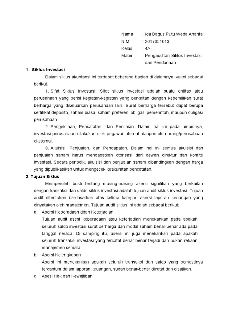Kadek Lia Meliana - 2017051022 - 4A - Tugas Review BAB 6 Bagian 1 (Pengauditan Siklus Investasi ...