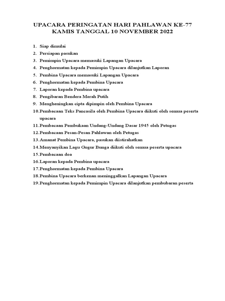 Susunan Upacara Hari Pahlawan | PDF