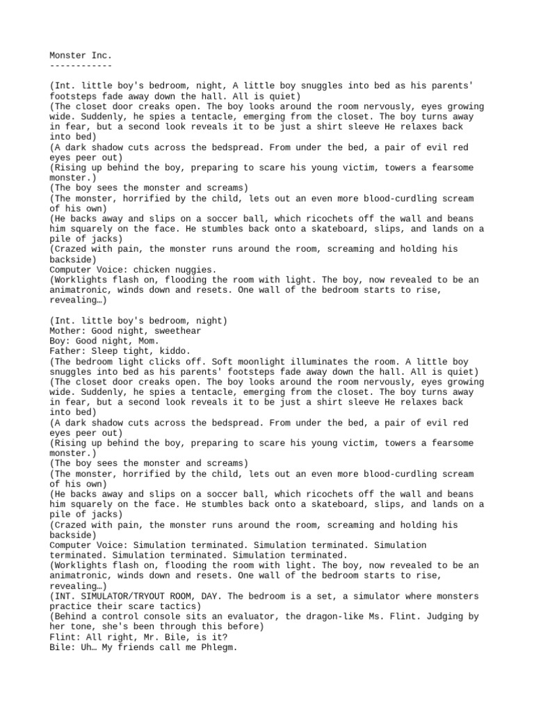 Monsters Inc. Scare Simulation Script | PDF