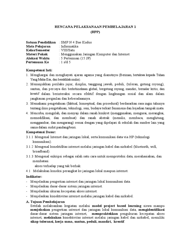 6.1 RPP Menggunakan Jaringan Komputer Dan Internet | PDF | Karier & Perkembangan | Komputer