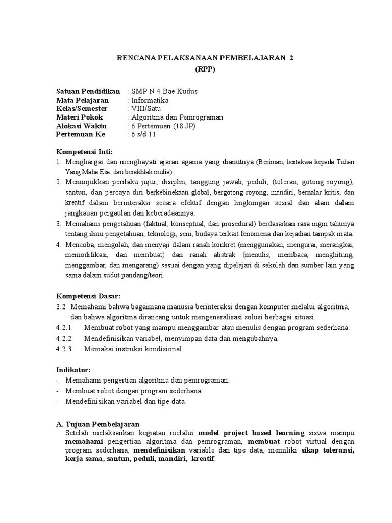 RPP Pembelajaran Algoritma dan Pemrograman | PDF | Seni | Komputer