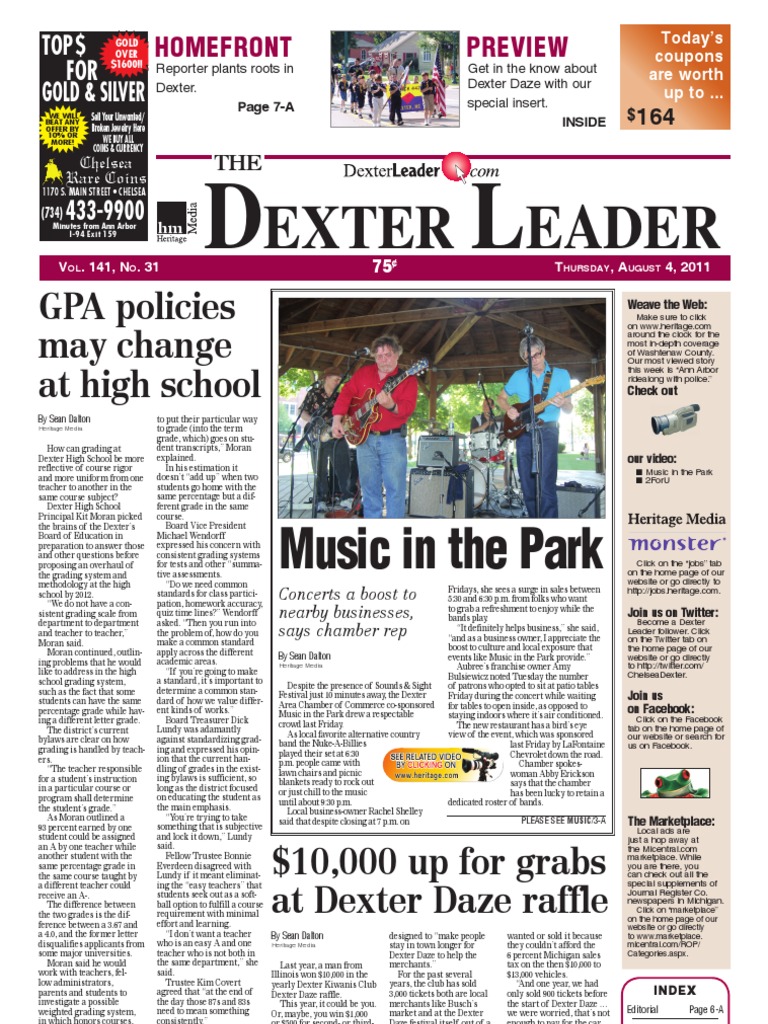 Dexter Leader Front Page August 4 | PDF | Grading (Education) | Test ...