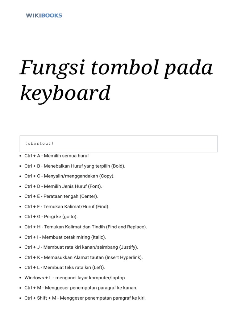 Fungsi Tombol Pada Keyboard - Wikibuku Bahasa Indonesia | PDF