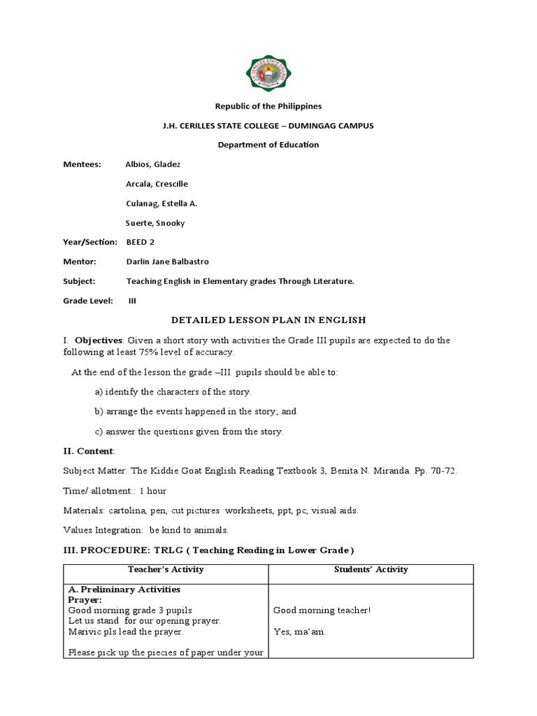 LP in Teaching English in Elementary Grades Literature EED 204 Culanag ...