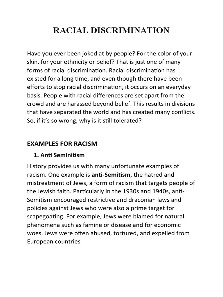 Racial Discrimination: Examples For Racism | Download Free PDF | Discrimination & Race Relations ...
