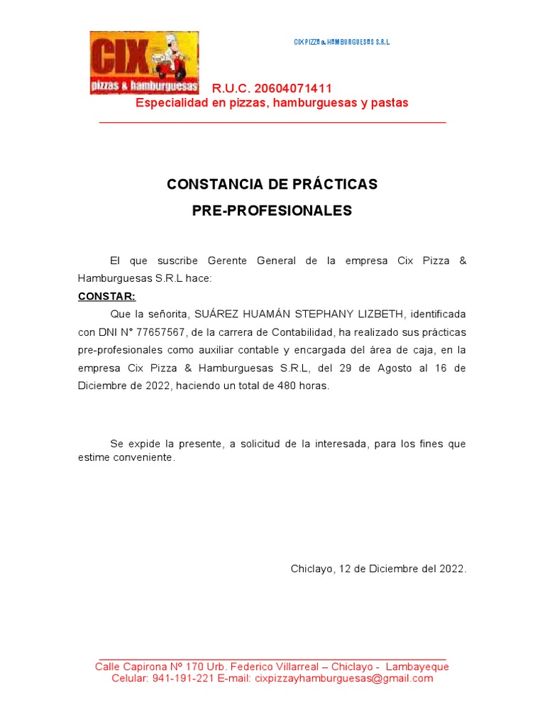 Constancia de Prácticas Pre-Profesionales | PDF