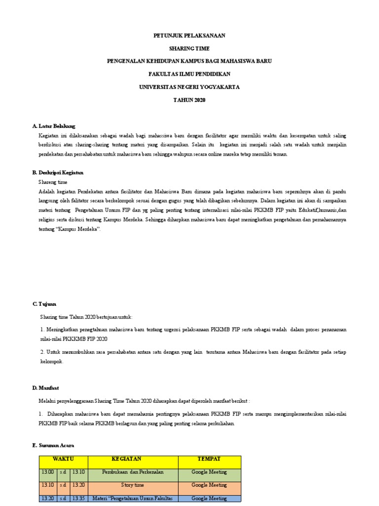 SHARING TIME PKKMB FIP UNY 2020 | PDF