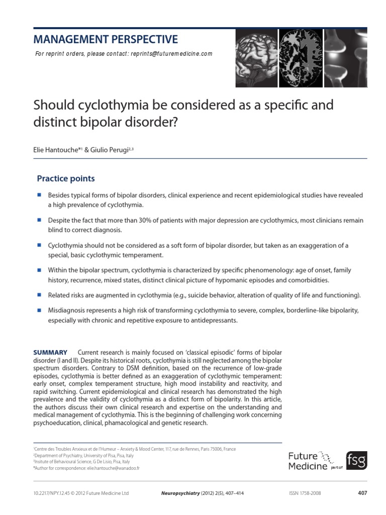 Should Cyclothymia Be Consider | PDF | Bipolar Disorder | Major ...