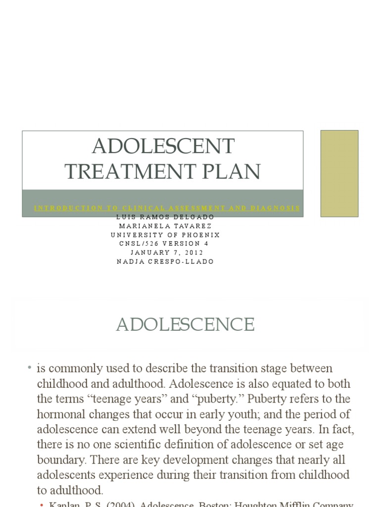Adolescent Treatment Plan | PDF | Mental Disorder | Identity (Social ...