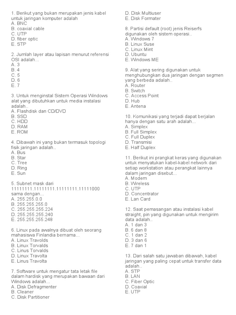 Kisi-Kisi Soal C3 Xii TKJ | PDF