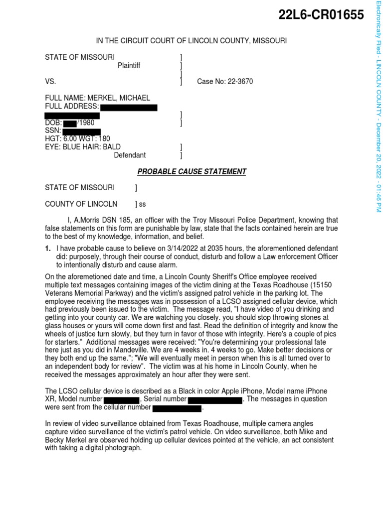 Probable Cause Statement - Mike Merkel | PDF | Surveillance | I Phone