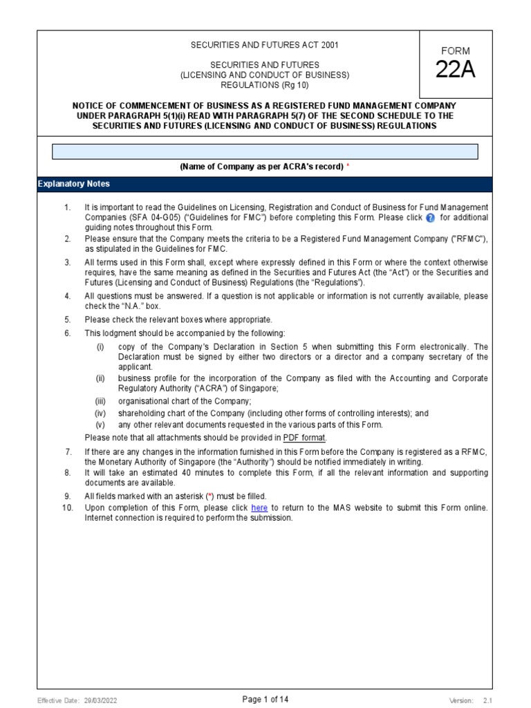 MAS Form 22A | PDF | Hedge Fund | Conflict Of Interest