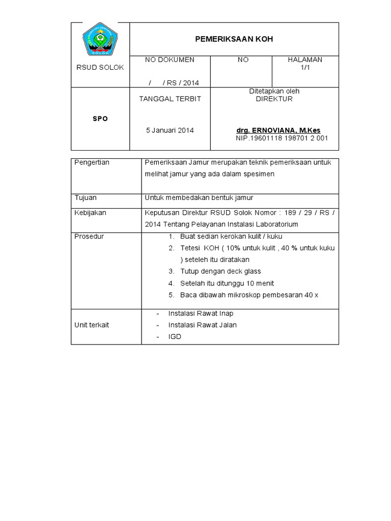 Prosedur Pemeriksaan KOH Jamur | PDF