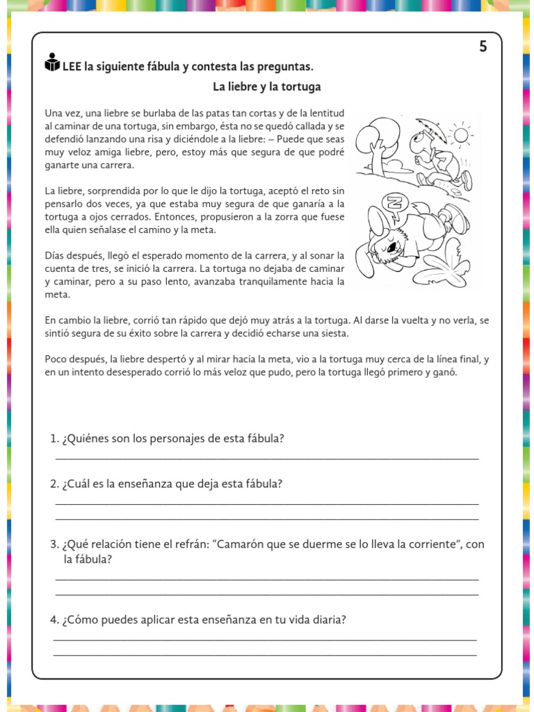 LEE La Siguiente Fábula y Contesta Las Preguntas. La Liebre y La ...