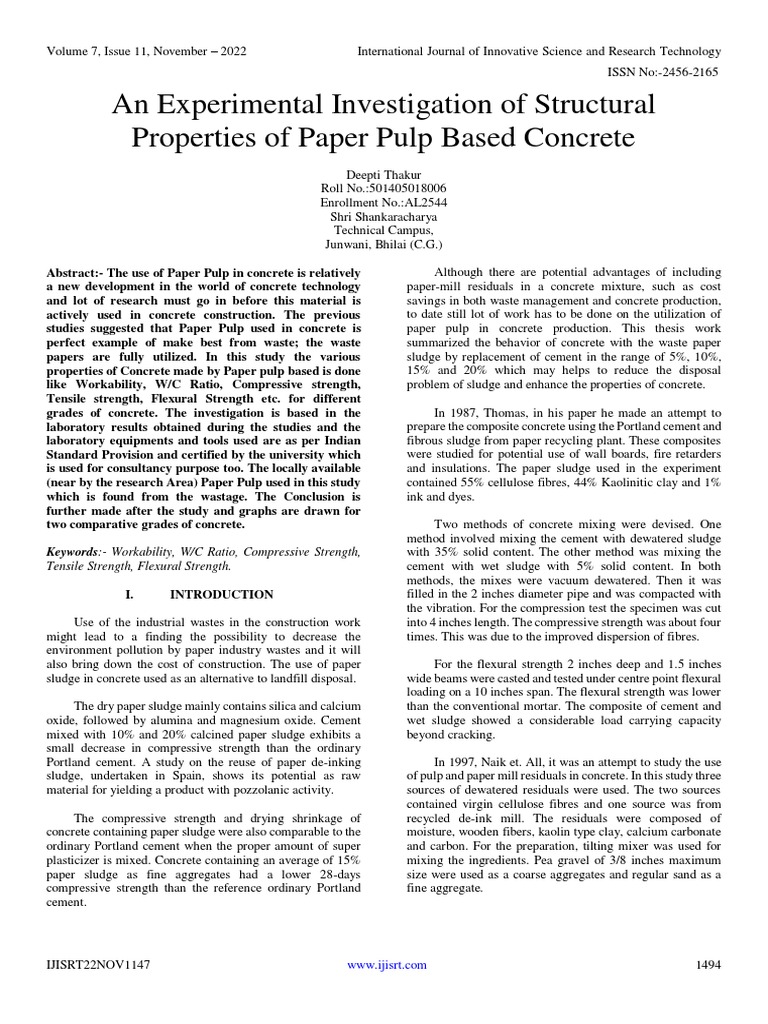 An Experimental Investigation of Structural Properties of Paper Pulp ...