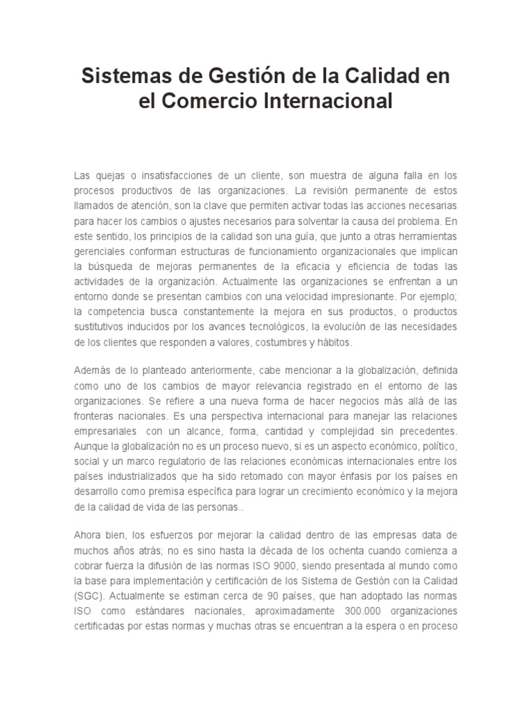 Sistemas de Gestion de La Calidad en El Comercio Internacional | PDF | Calidad (comercial ...