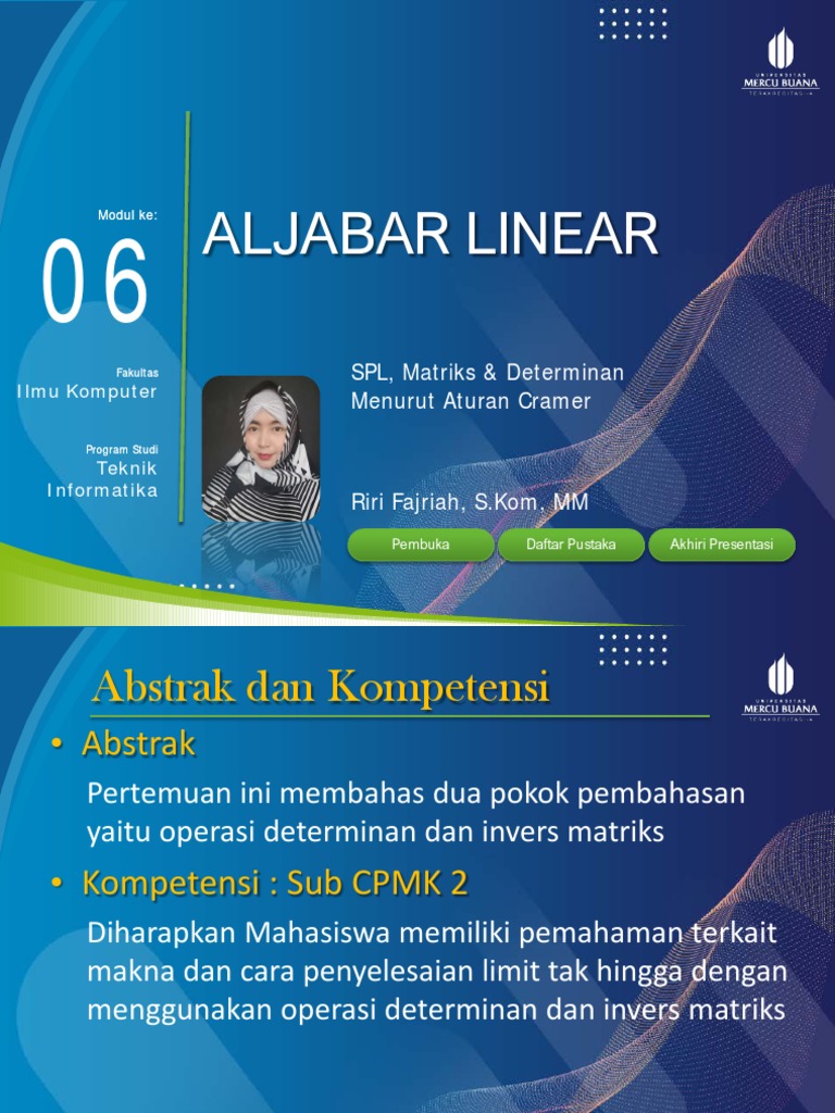Modul Power Point Pert 6 Aljabar Linear Dosen Riri Fajriah | PDF