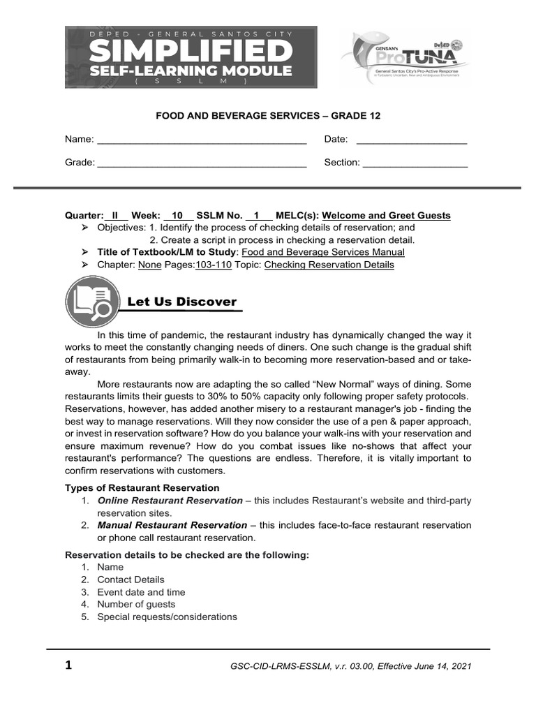 SSLM Q2 TVL HE FBS Week 10 | PDF | Restaurants