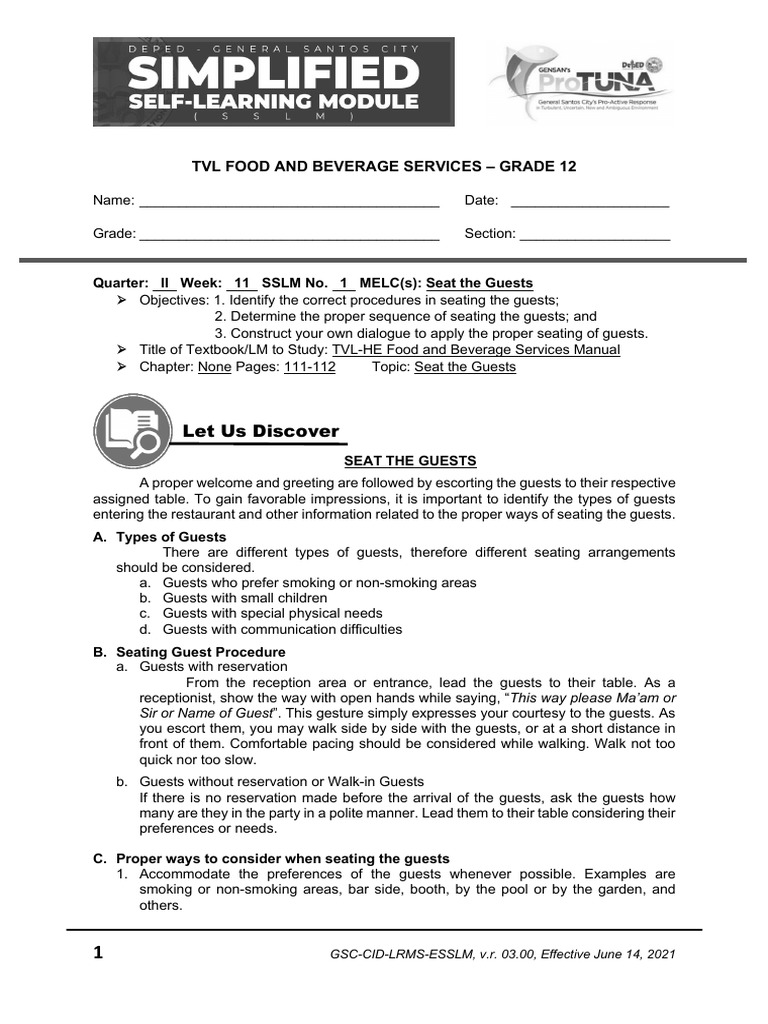 SSLM Q2 TVL HE FBS Week 11 | PDF | Waiting Staff | Restaurants SSLM Q2 TVL HE FBS Week 11 | PDF | Waiting Staff | Restaurants