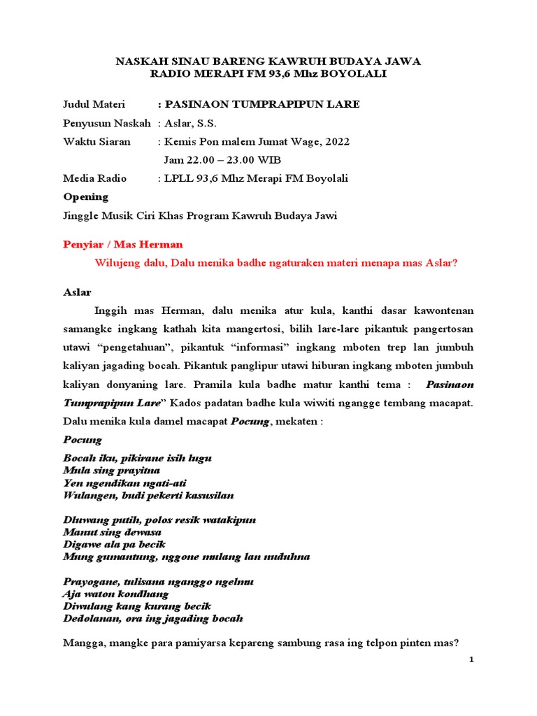 Pasinaon Tumprapipun Lare | PDF