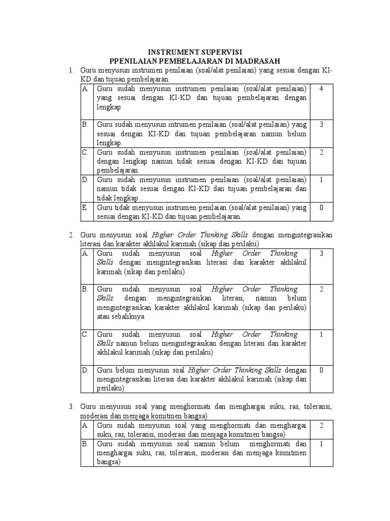 Instrument Supervisi | PDF | Karier & Perkembangan
