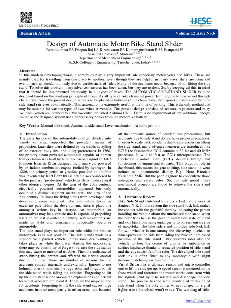 .Design of Automatic Motor Bike Stand Slider | PDF | International ...