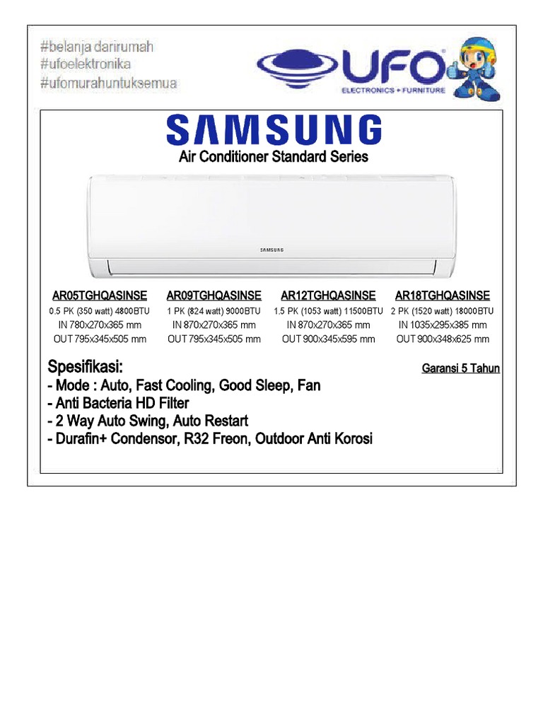 Air Conditioner Standard Series: Spesifikasi | Download Free PDF | Air ...