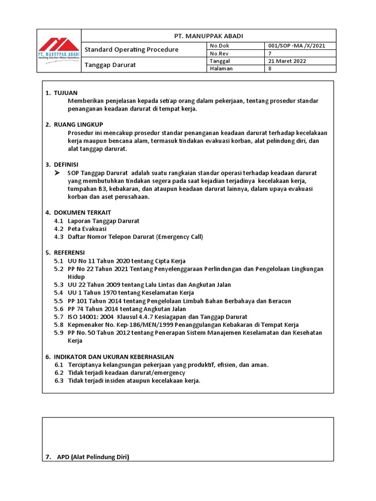 Sop Tanggap Darurat 2022 | PDF
