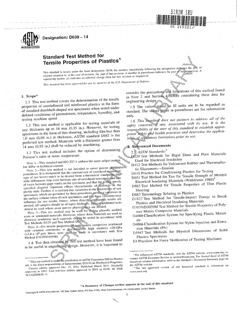 Astm D638-14 | PDF