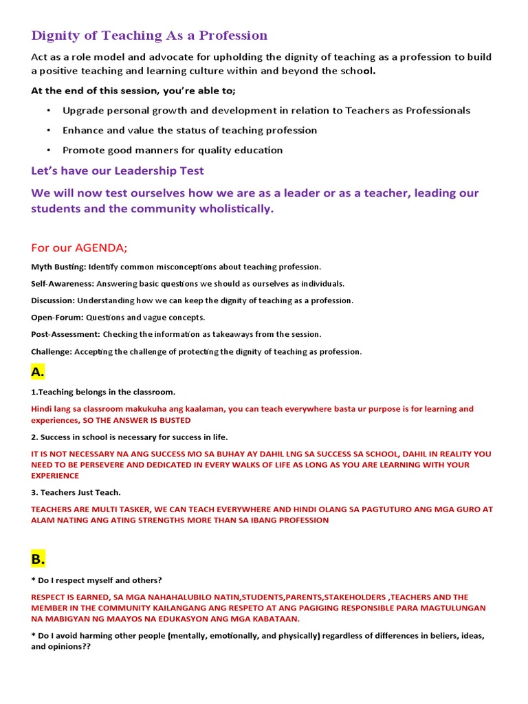 Upholding the Dignity and Status of the Teaching Profession Through ...