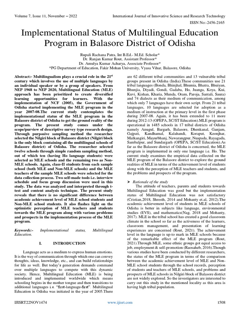 implementational-status-of-multilingual-education-program-in-balasore