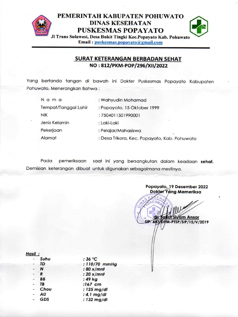 Surat Keterangan Sehat | PDF