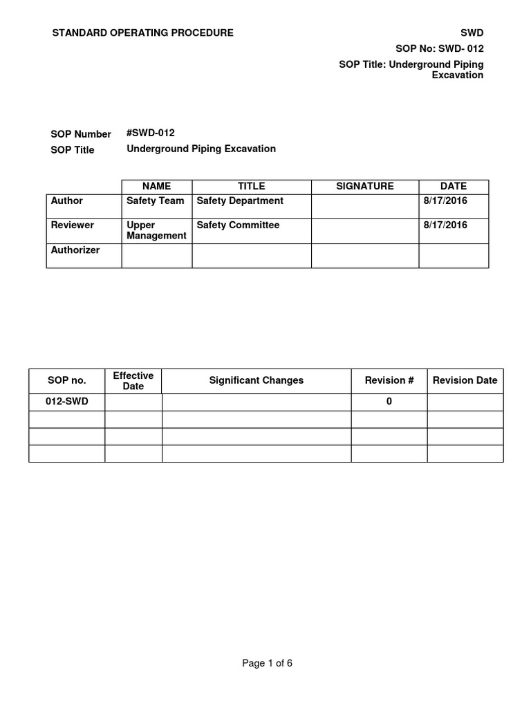 SWD 012 Underground Piping Excavation | PDF | Trench | Safety