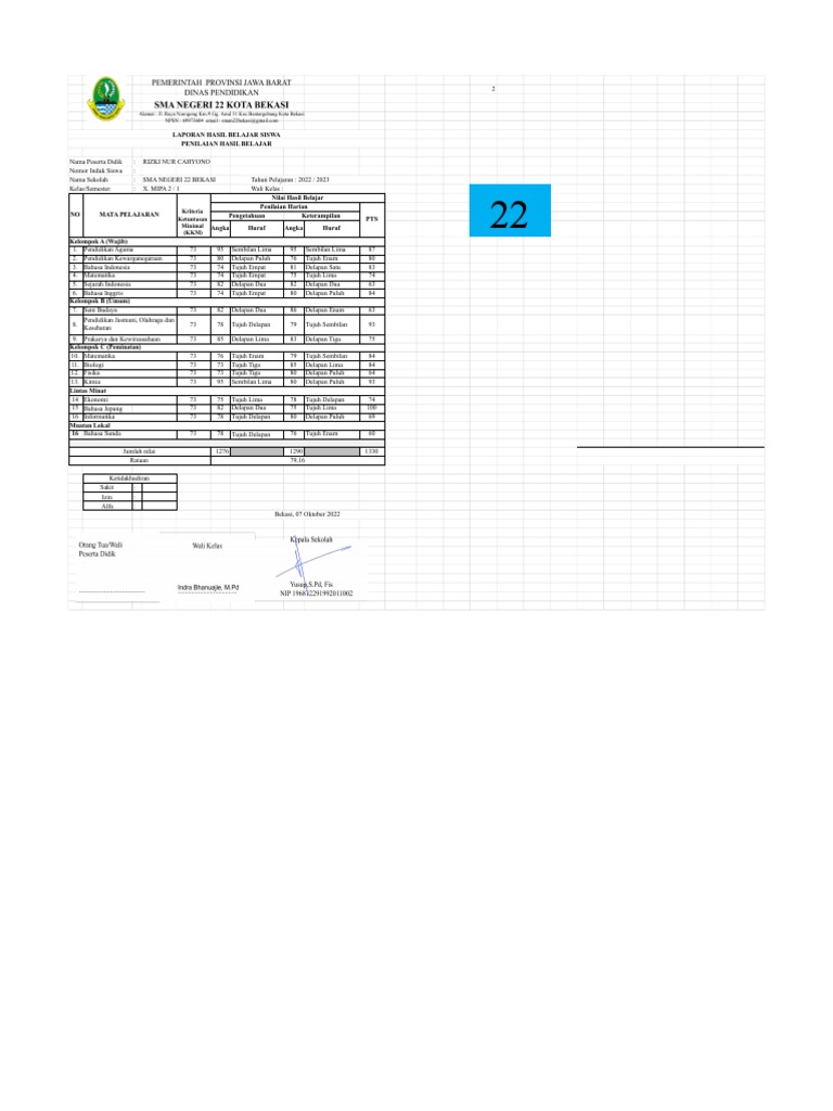 Raport Rizki Nur Cahyo | PDF