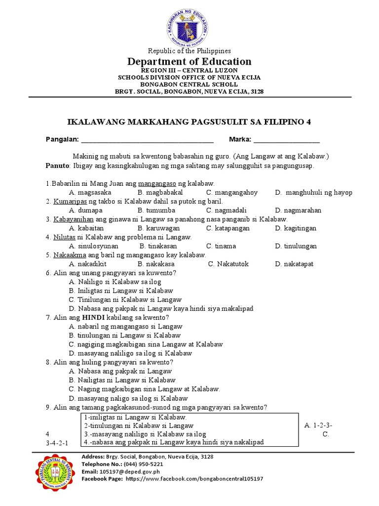 2nd PT FILIPINO 4 | PDF