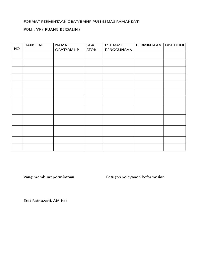 Formulir Permintaan Obat Puskesmas | PDF