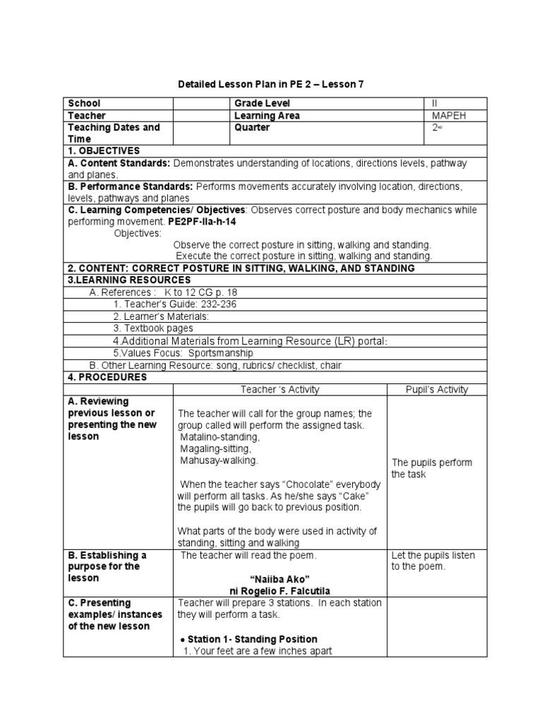 Detailed Lesson Plan in PE 2 | PDF | Cognition | Learning