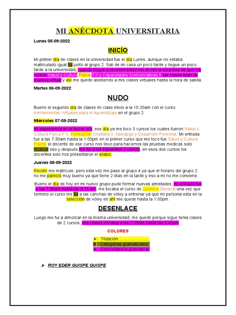 Mi Anécdota Universitaria | PDF