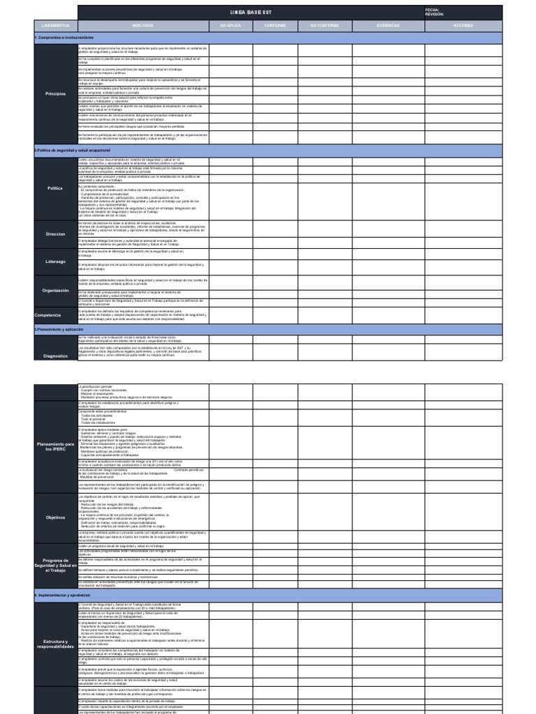 Diagnostico de Linea Base de SST | PDF | Planificación | Valores
