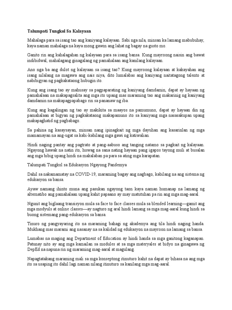 Talumpati Tungkol Sa Kalayaan | PDF