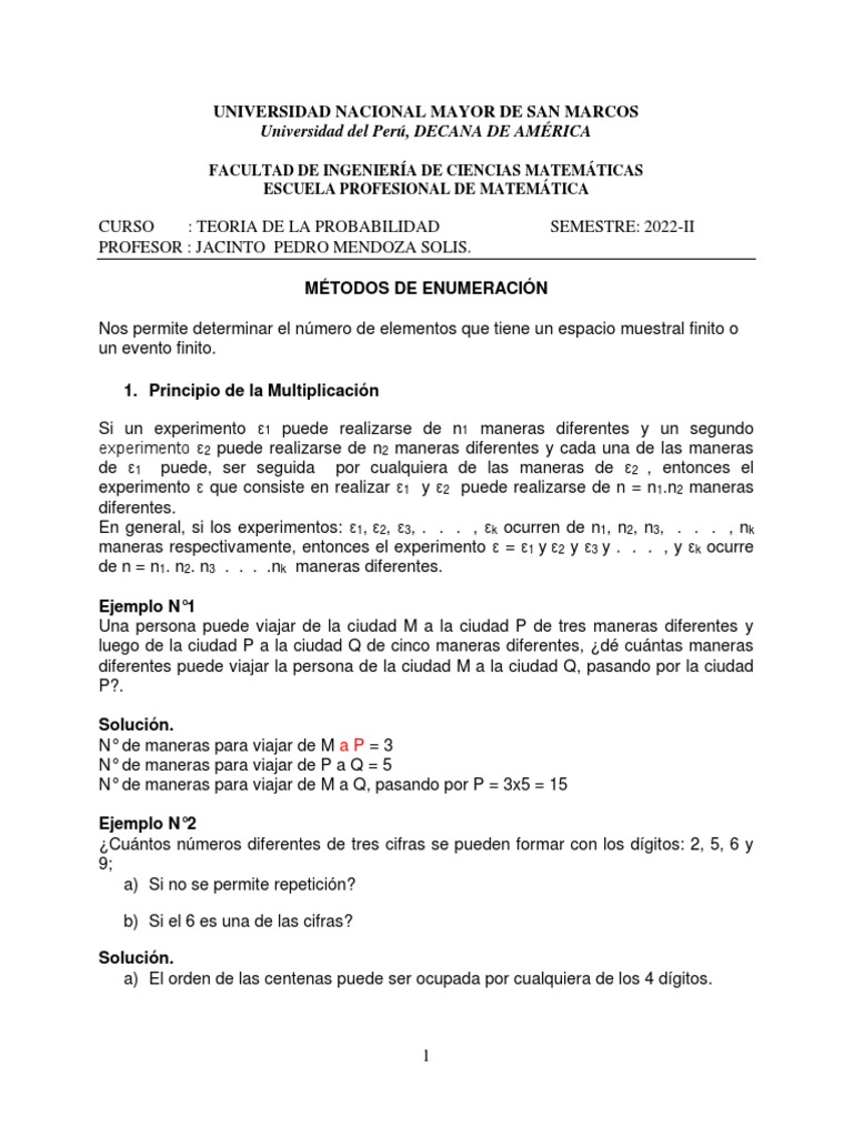 Clase2.2 Métodos de Enumeración Teoria Probabilidad EPM 2022 II | PDF ...