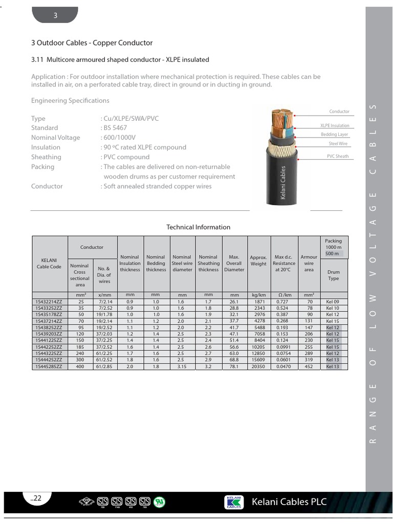 Multicore Armoured Shaped Conductor - XLPE Insulated | PDF | Electrical ...