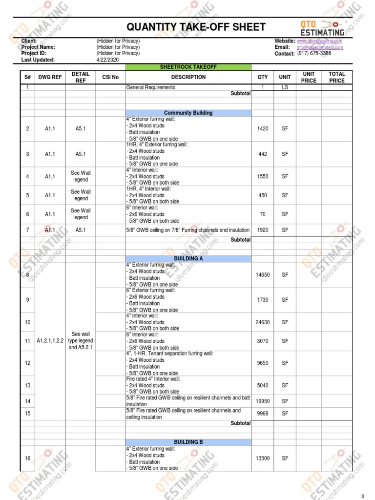 Farrington Trace Greenville Sheetrock Takeoff | PDF | Wall | Drywall