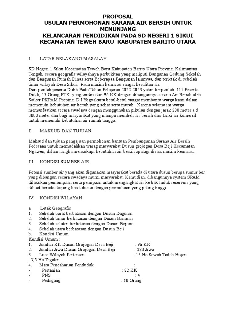 Contoh Proposal Air Bersih PROPOSAL USUL | PDF