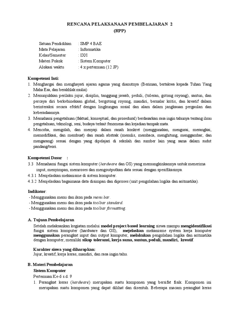 6.2 RPP Sistem Komputer | PDF | Karier & Perkembangan | Seni
